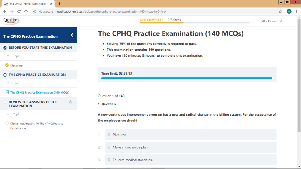 The CPHQ Practice Examination – Quality Pioneers